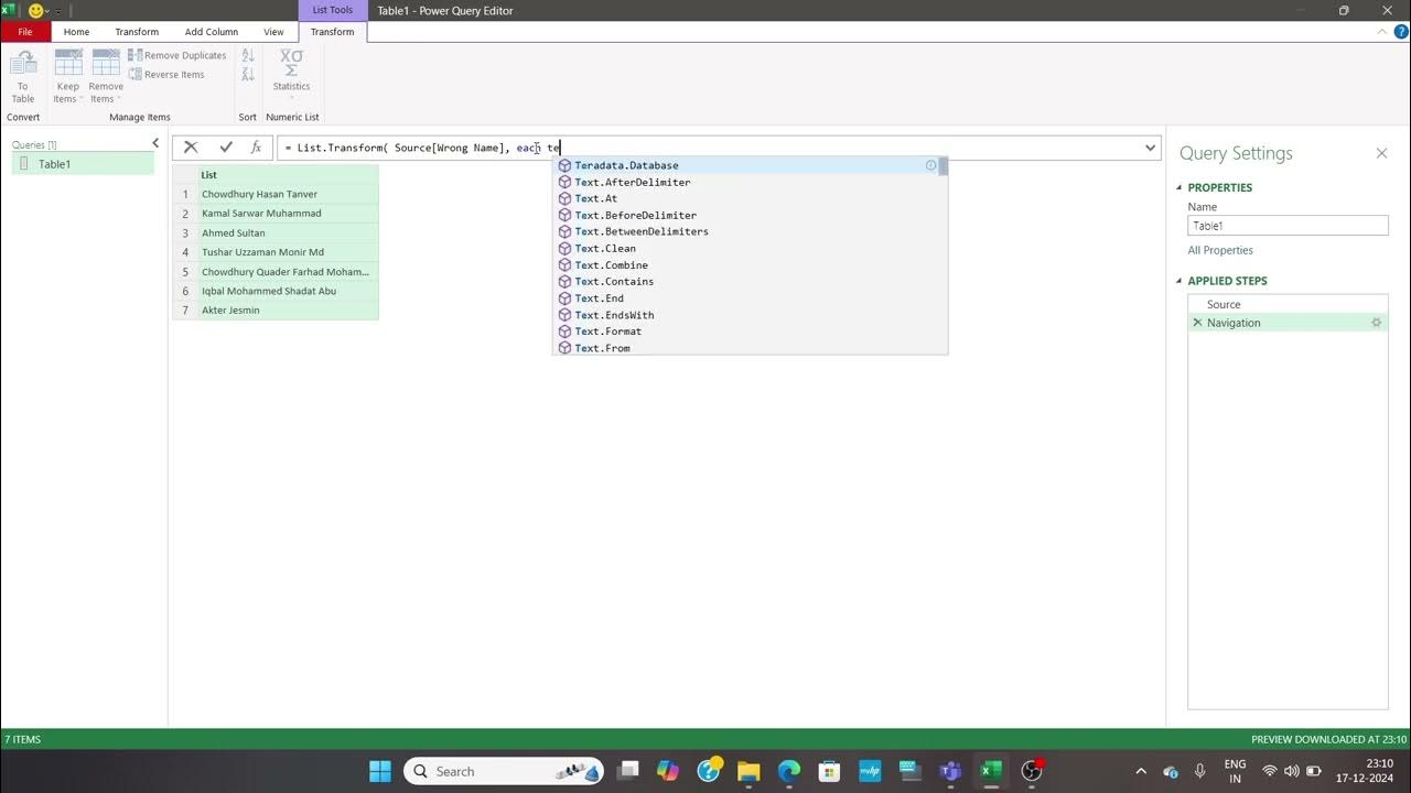 Reverse the Names in Power Query using List.Transform and List.Accumulate Function - YouTube