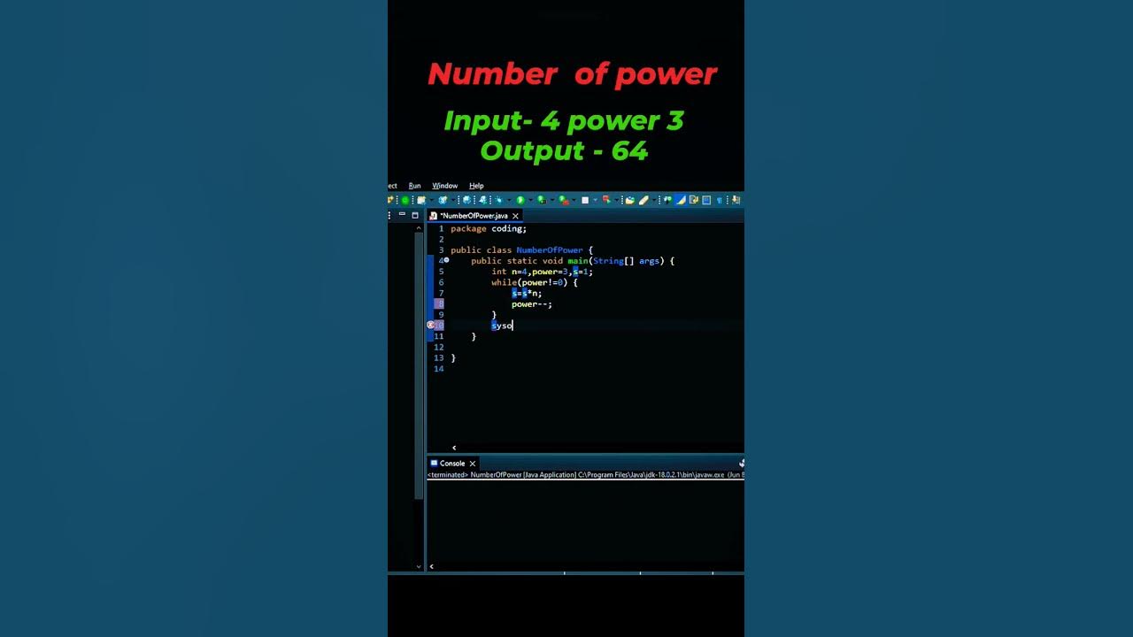 How To Find Power Of Number In Java Coding Java Javacode Code Programming Youtube