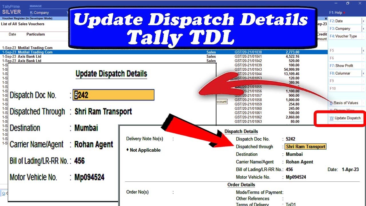 Update Dispatch Details After Invoicing in Tally Prime ! Tally Addon ! Self Learning Channel ...