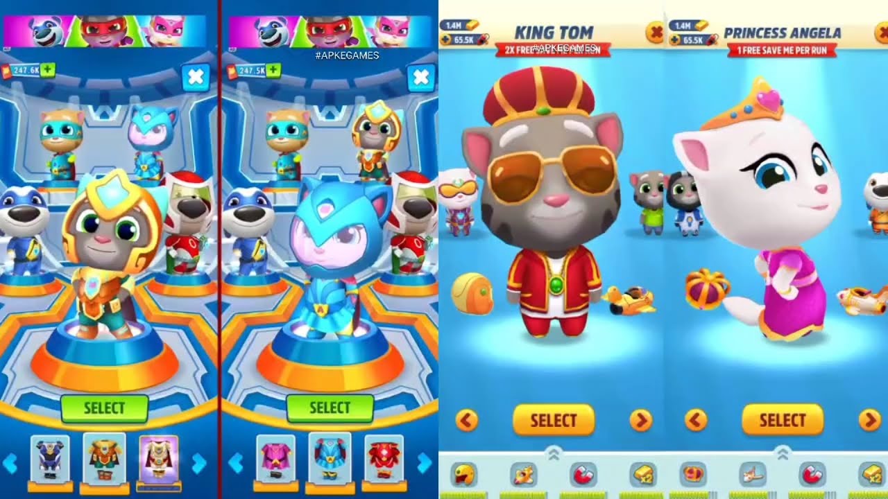 Talking Tom Gold Run vs Talking Tom Hero Dash King Tom vs Blue Wave ...