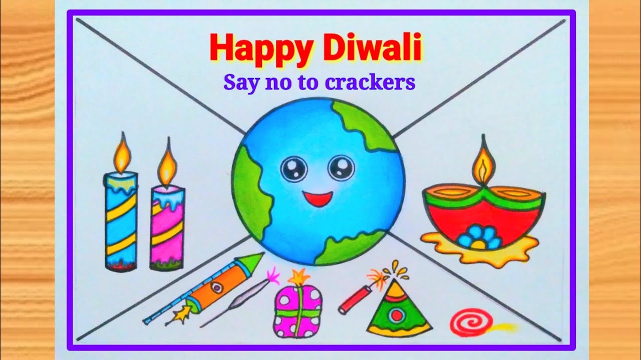 Diwali Drawing / Diwali Poster Drawing / Say No To Crackers Poster ...