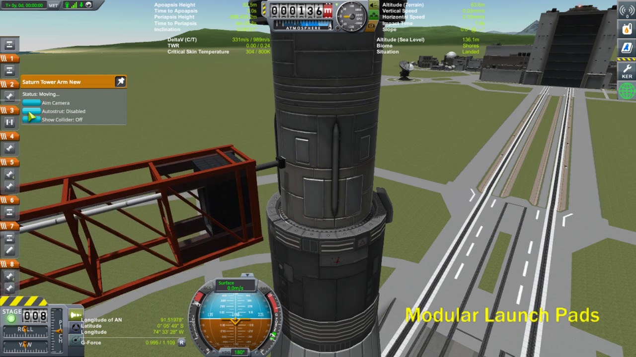 KSP Modular Launch Pads v2.0 Dev Demo: Retracting Umbilical Swing Arms ...