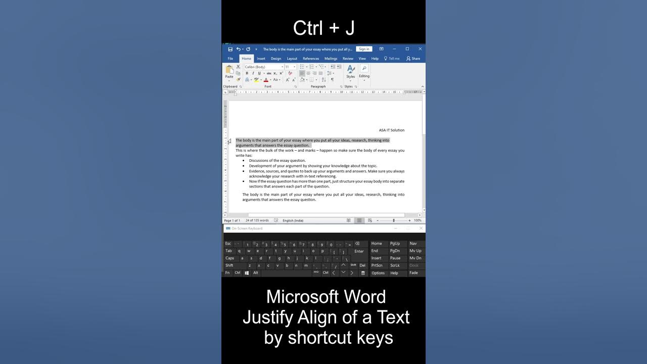 Microsoft Word Shortcut-keys (Ctrl+D), (Ctrl+E), (Ctrl+L), (Ctrl+C ),(Ctrl+R), (Ctrl+J), (Ctrl+F ...