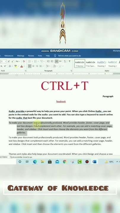 CTRL+T Shortcut Key | Keyboard Shortcut | Computer Shortcut keys | MS Office Shortcut Keys | MS ...