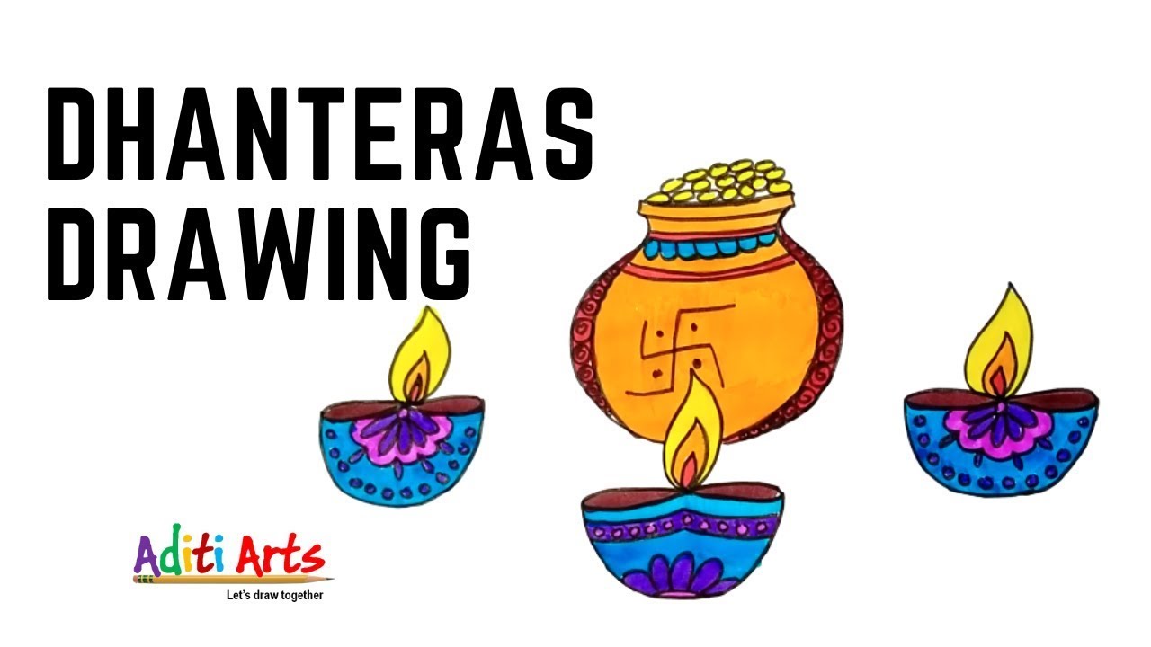 How to draw Dhanteras Drawing | Easy Dhanteras Drawing | How to draw ...