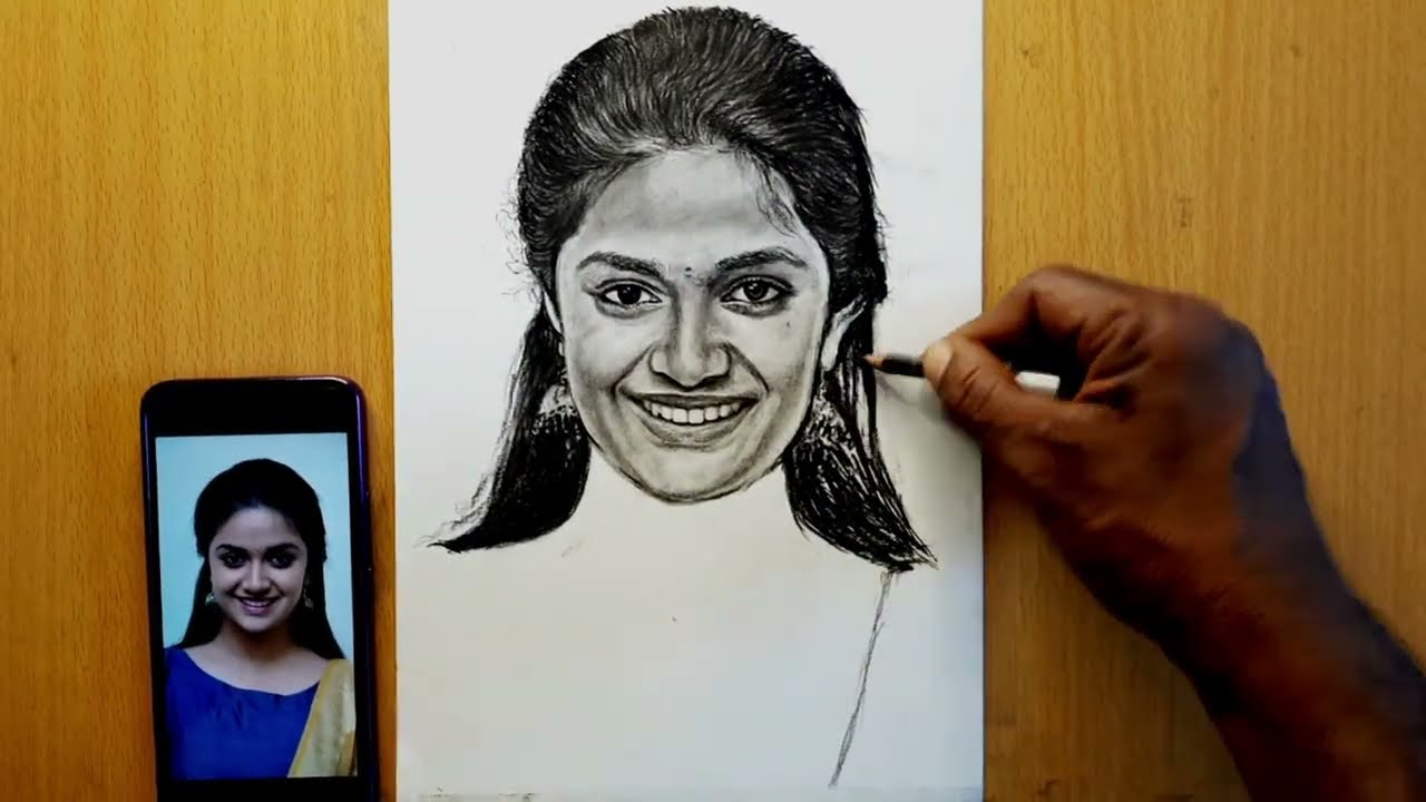 Keerthy Suresh | Portrait Pencil Drawing #PVMARTLAND - YouTube