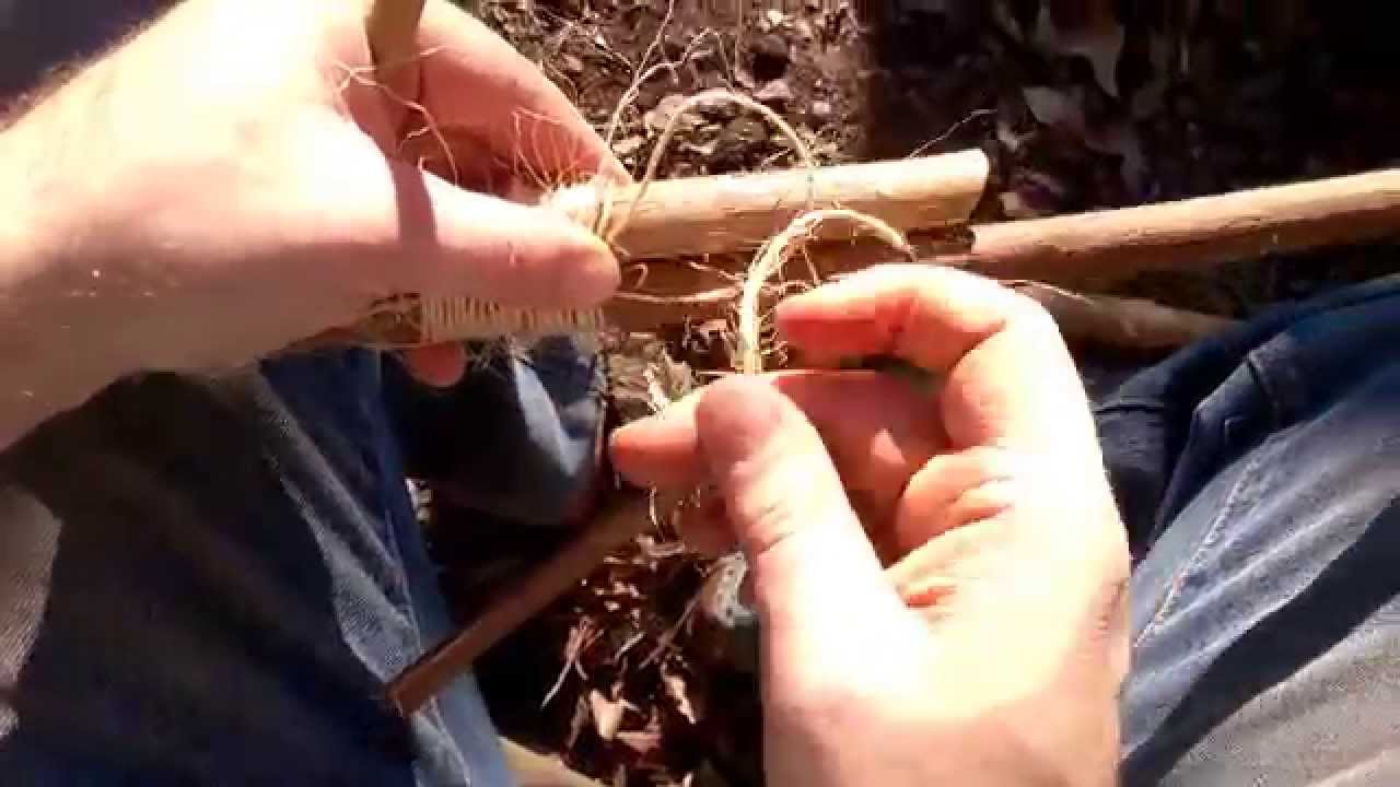 Using a whipping technique to lash two sticks together - YouTube