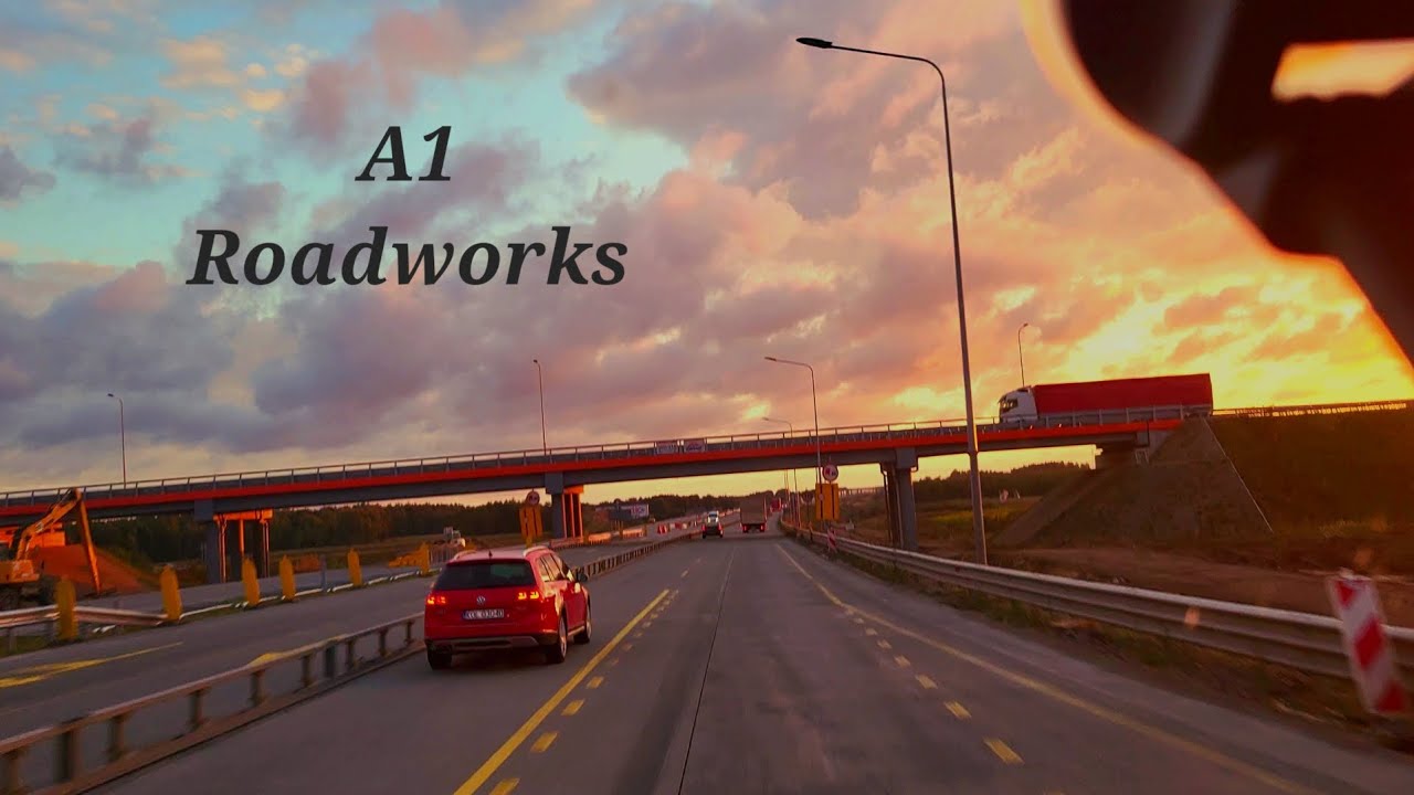 Roadworks on motorway A1.. sunrise drive to north. - YouTube