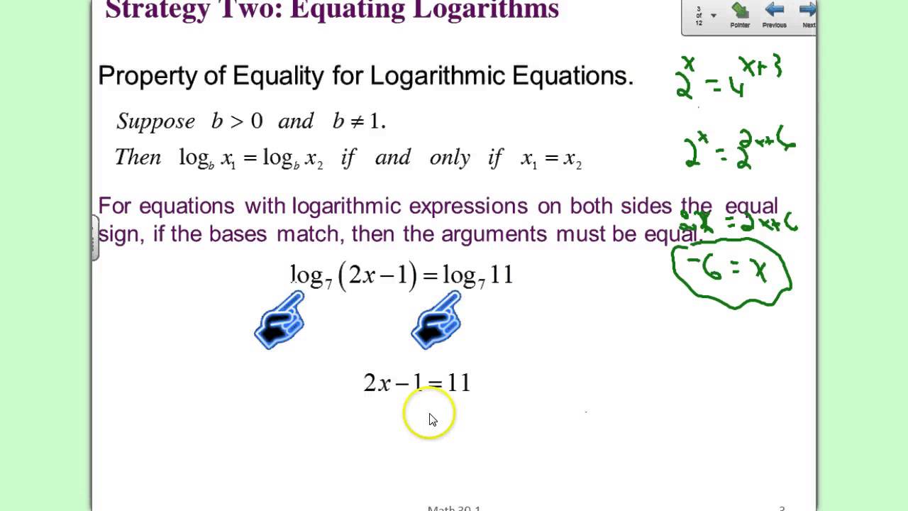 Part 1 Logarithmic and Exponential Equations - YouTube