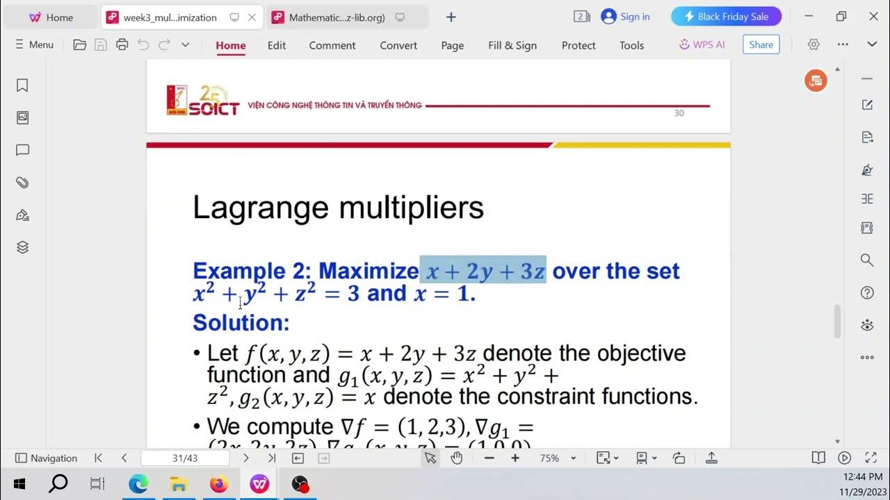 Tuần 3: Lagrange multipliers, Multi-variable optimization, Mô hình hóa ...