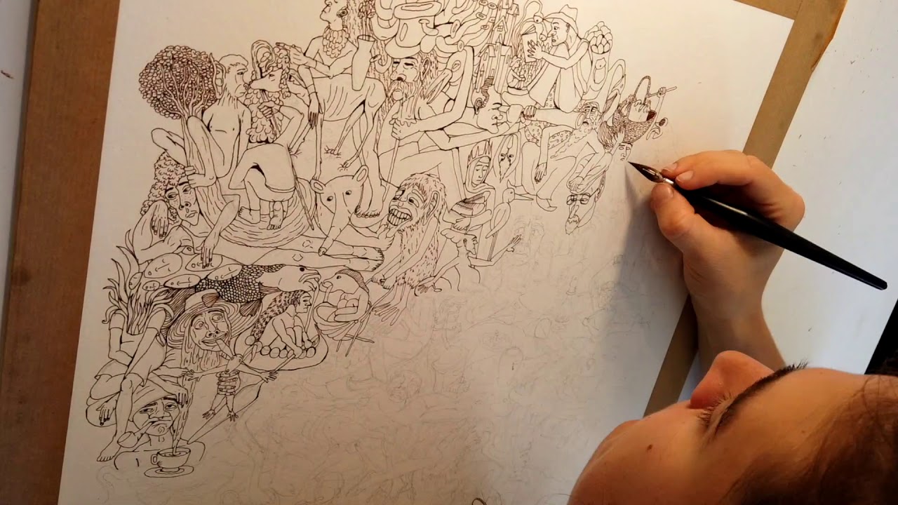 Time-lapse of 'Planet III' ink drawing. - YouTube
