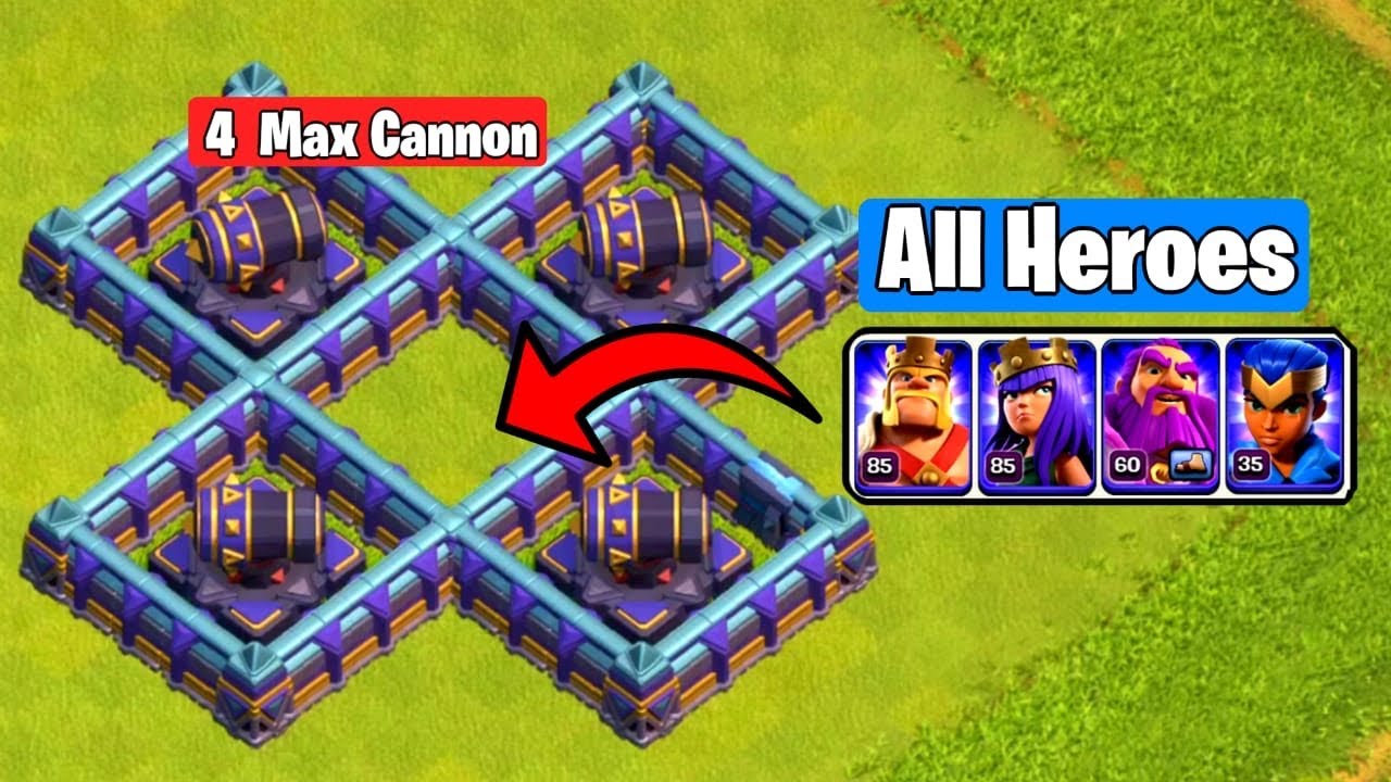 4 Max Cannon Vs All Heroes - Clash Of Clans | Coc Challenge 2023 - YouTube