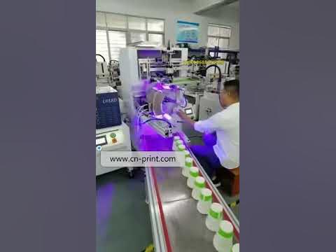 paper cup automatic screen printing machine with LED UV dryer and unloading system - YouTube