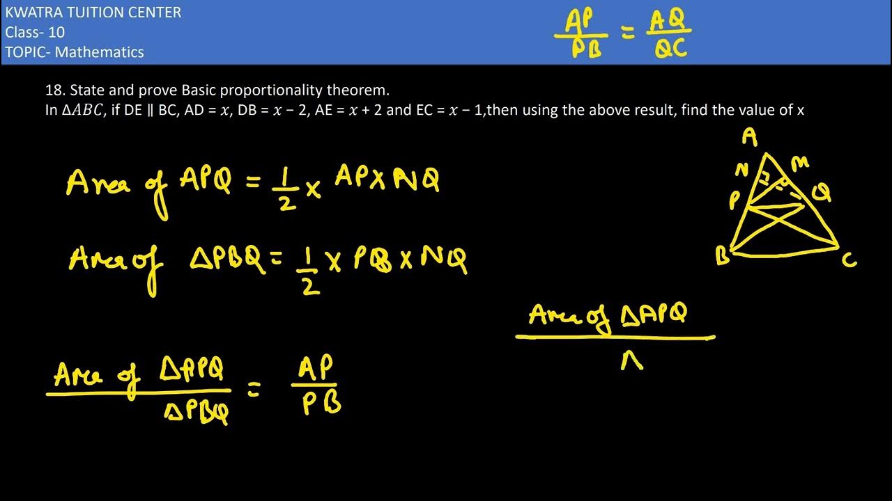 18. State and prove Basic proportionality theorem. In ∆𝐴𝐵𝐶, if DE ∥ BC, AD = 𝑥, DB = 𝑥 − 2, AE ...