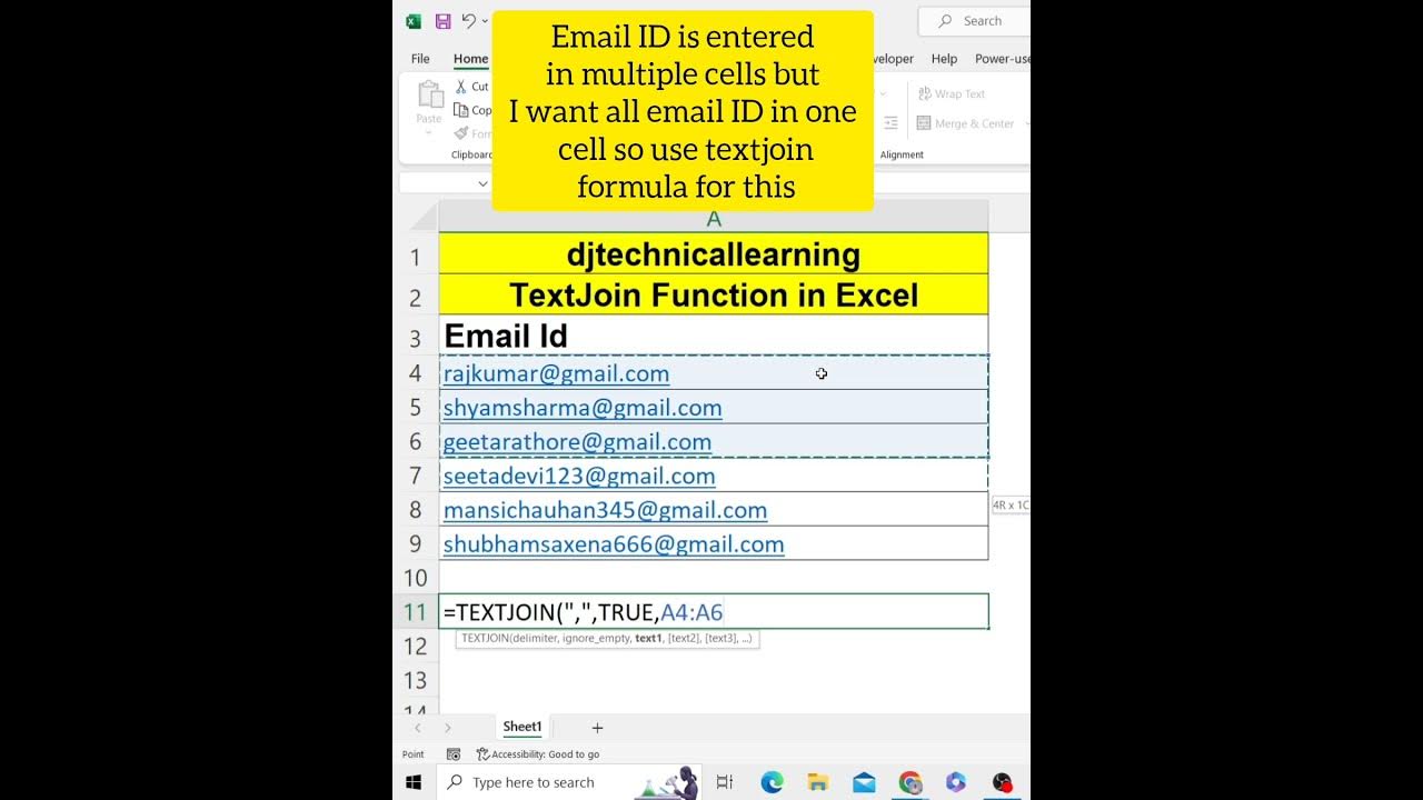 Textjoin Formula In Excel Microsoft Excel Full Course Tutorial 2024 Excel Textjoin Tips