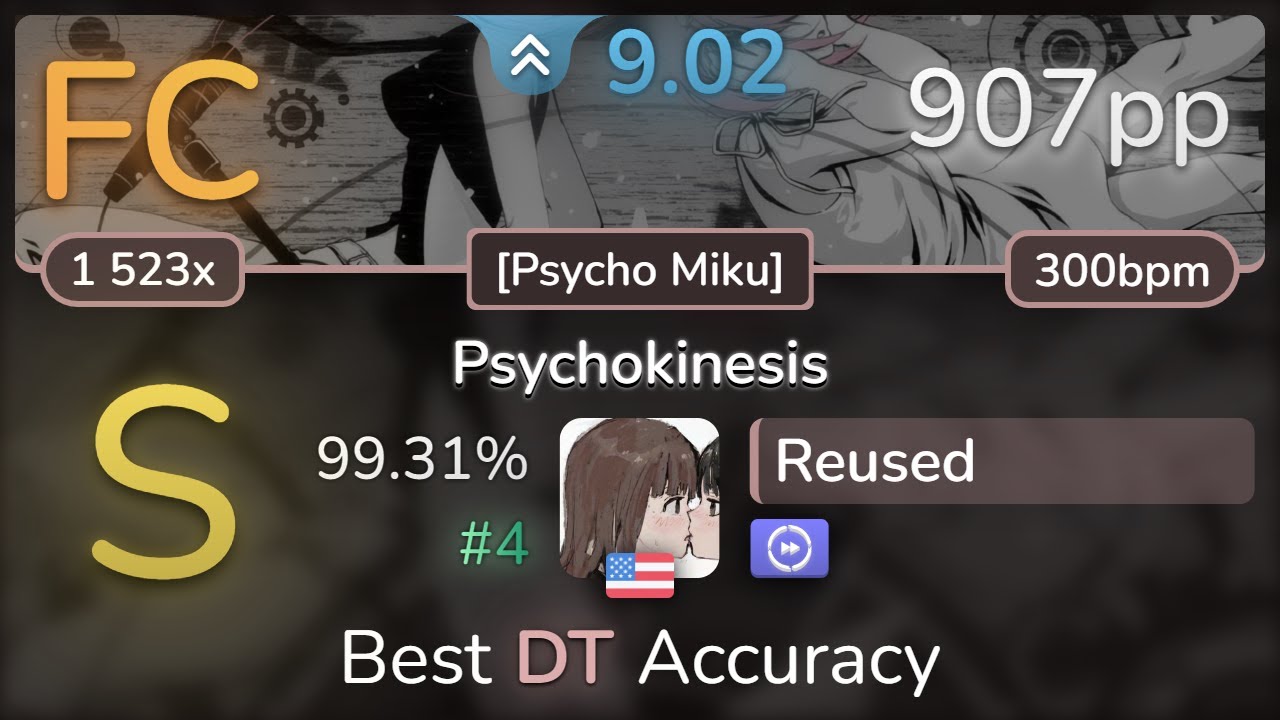 9.0⭐ Reused | Utsu-P - Psychokinesis [Psycho Miku] +DT 99.31% FC #4 ...