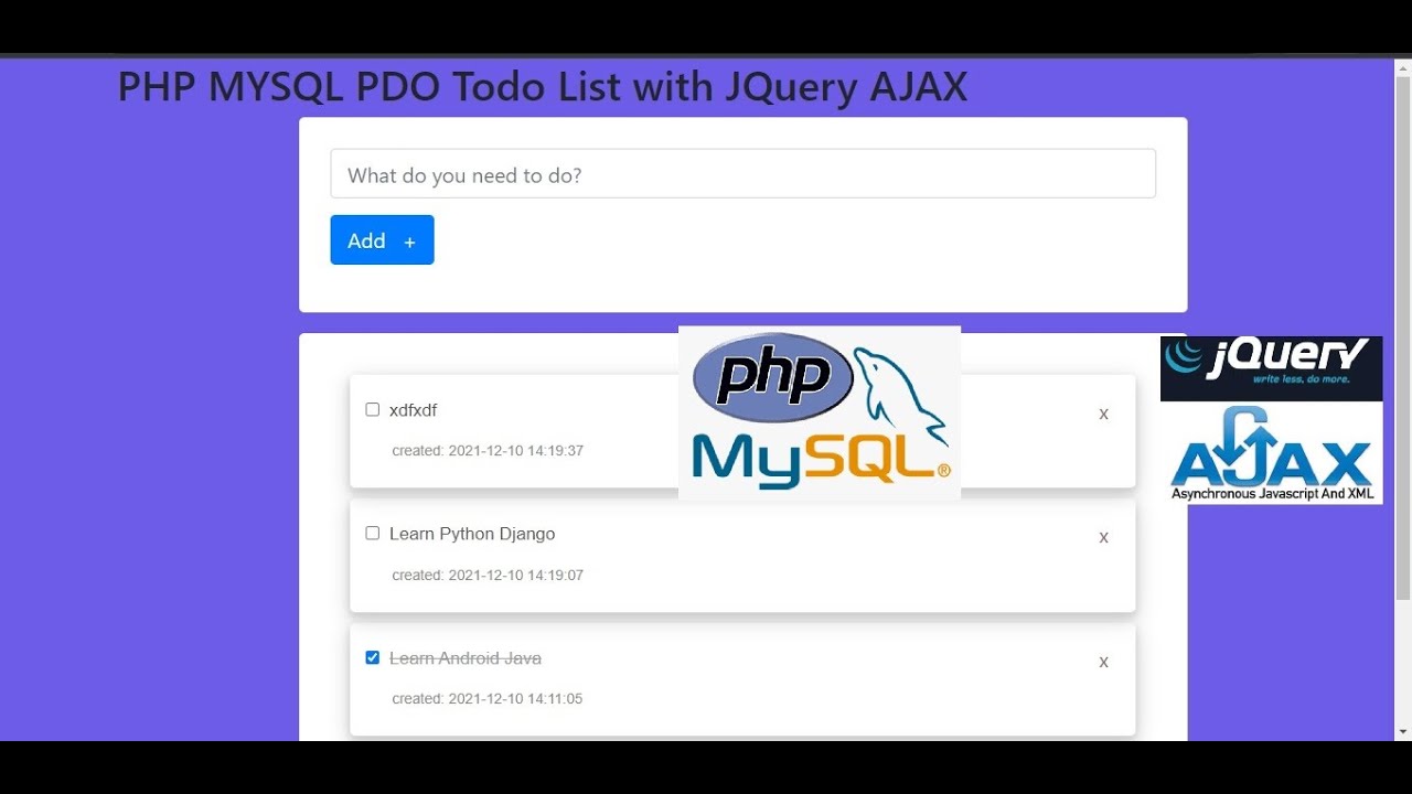 Php Mysql Pdo Todo List With Jquery Ajax Youtube 6833