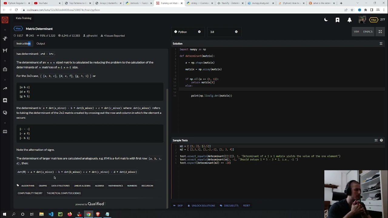 Codewars | Python | Matrix Determinant | 5 - YouTube