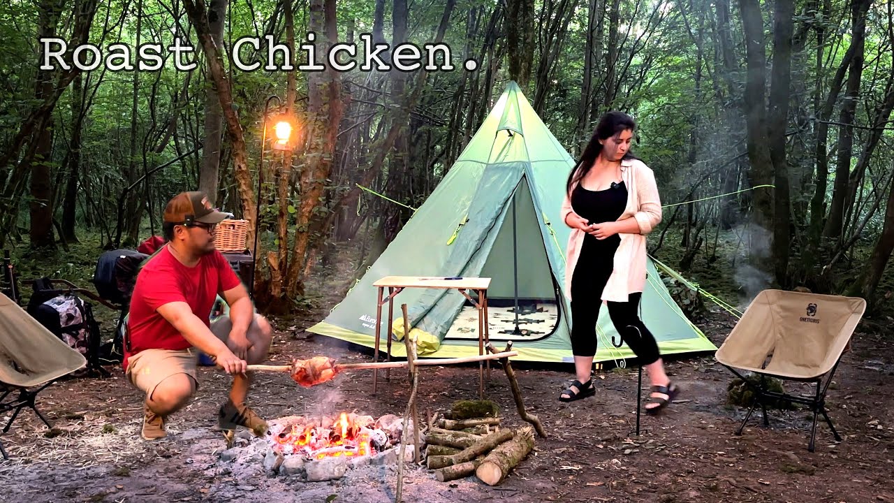 $50 TENT CAMPING IN THE FOREST | ROAST CHICKEN - YouTube