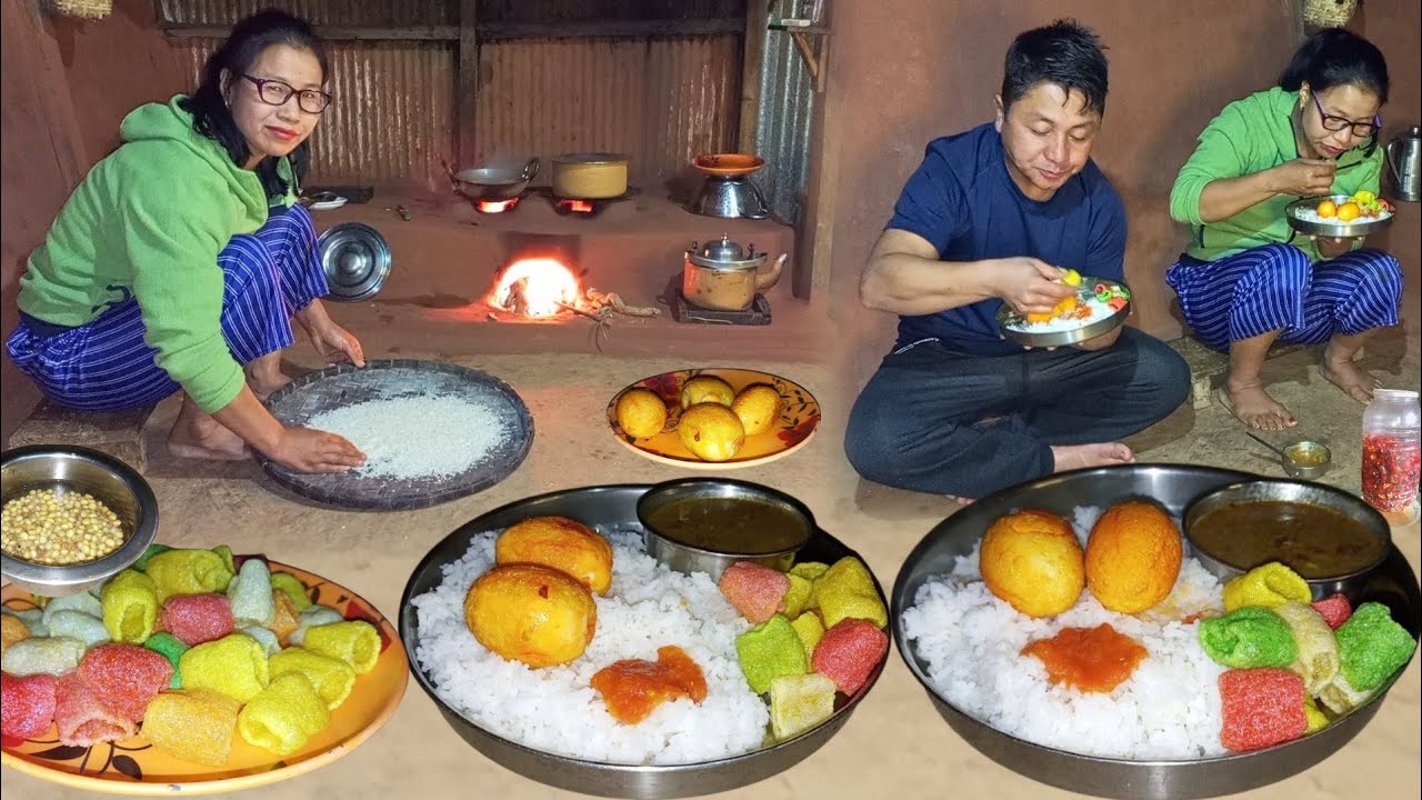 Nepali Village Dish: Boiled Fry Egg Recipe & Beansdal with Rice Making ...