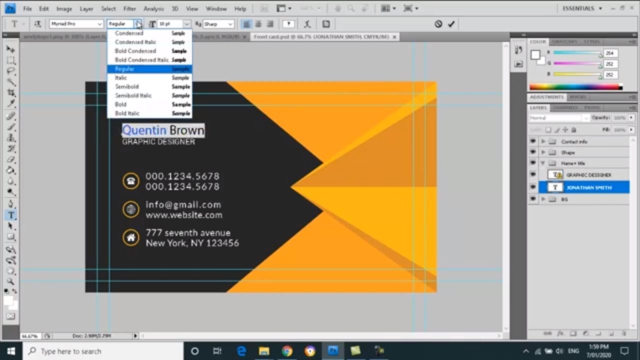 How to use Photoshop PSD to create your Business Card - YouTube