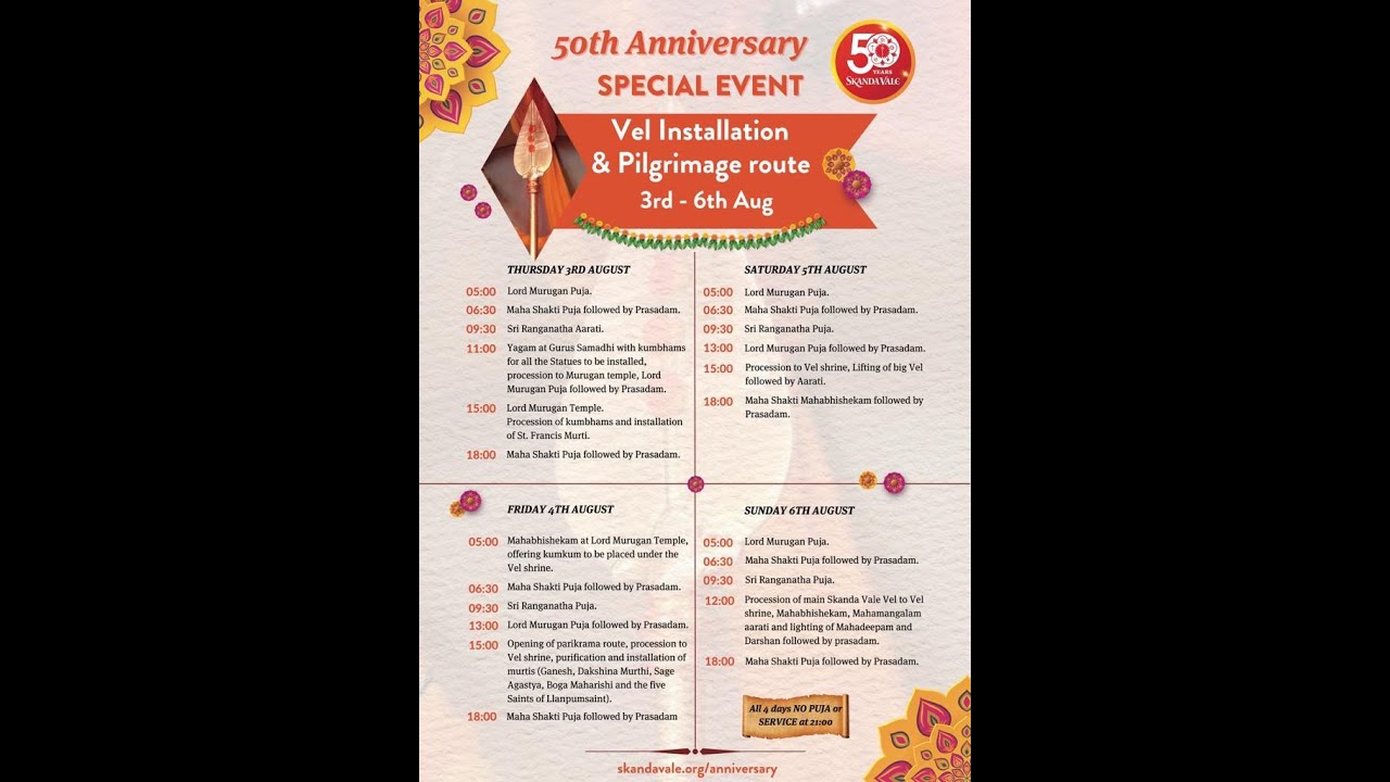 Skanda Vale 50th Anniversary: Vel Installation and Pilgrimage Route Day ...