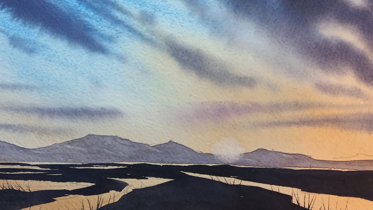Paint a dramatic watercolor sunset with just 3 colours! - YouTube