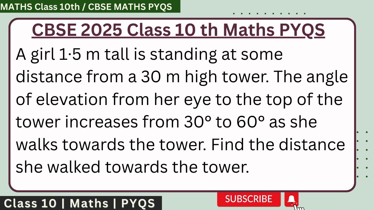 A girl 1·5 m tall is standing at some distance from a 30 m high tower ...