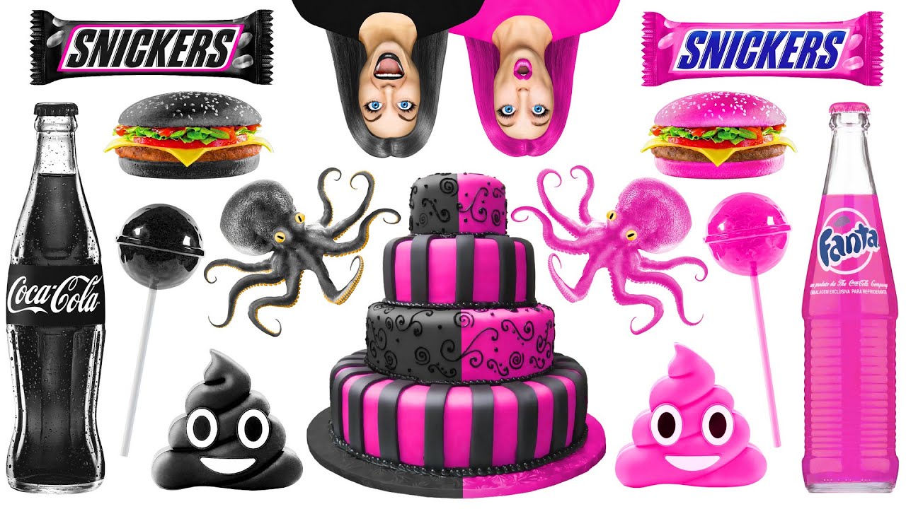 Black vs Pink Food Challenge #2 | Eating Everything Only in 1 Color for ...