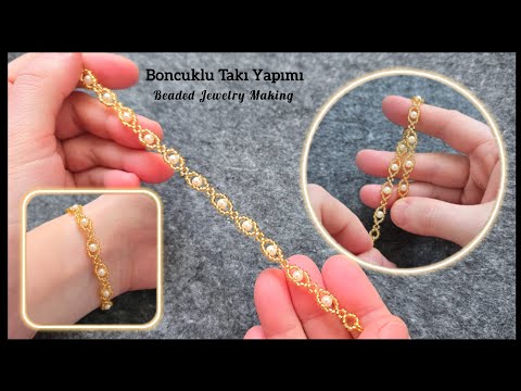 İnci bileklik yapımı. Very easy elegant bracelet making for beginners. Beaded bracelet tutorial.