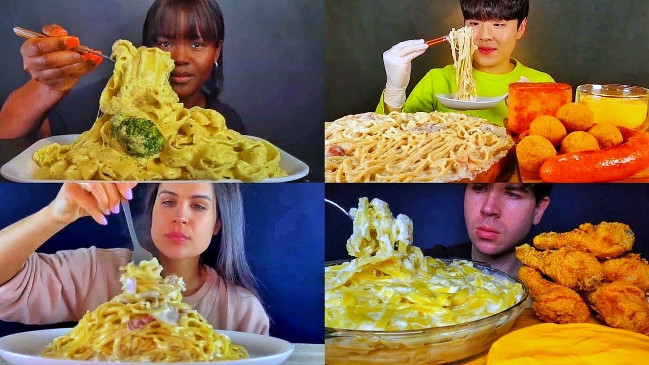 ASMR Best CREAMY PASTA Mukbang Compilation | Satisfying Big Bites - YouTube