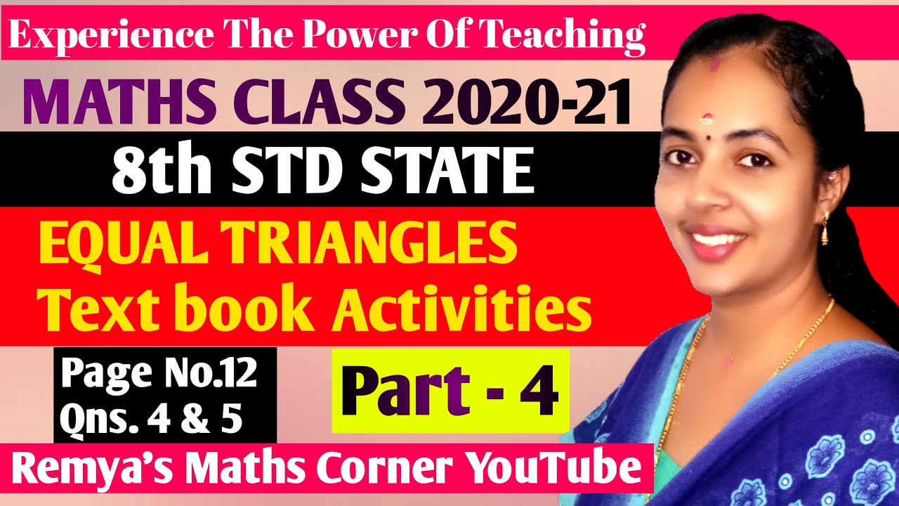 8th STD MATHS STATE 2020-21|EQUAL TRIANGLES|PART4|Qns.4&5|PAGE NO.12 ...