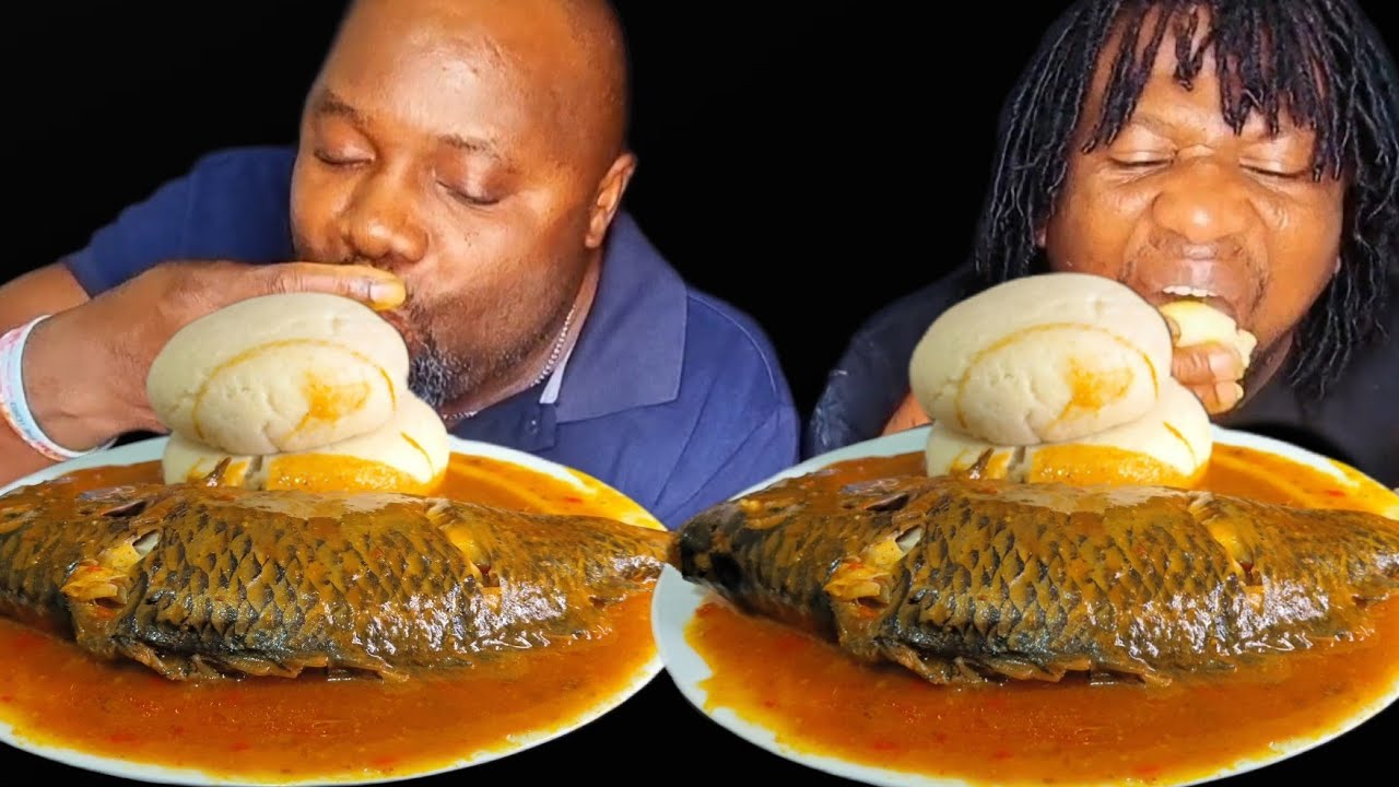 Asmr mukbang fish pepper soup and pounded yam fufu African food eating ...