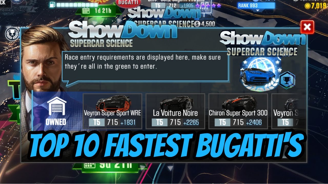 CSR2 | BUGATTI SUPERCAR SCIENCE SHOWDOWN | Top 10 Fastest Cars, Times ...
