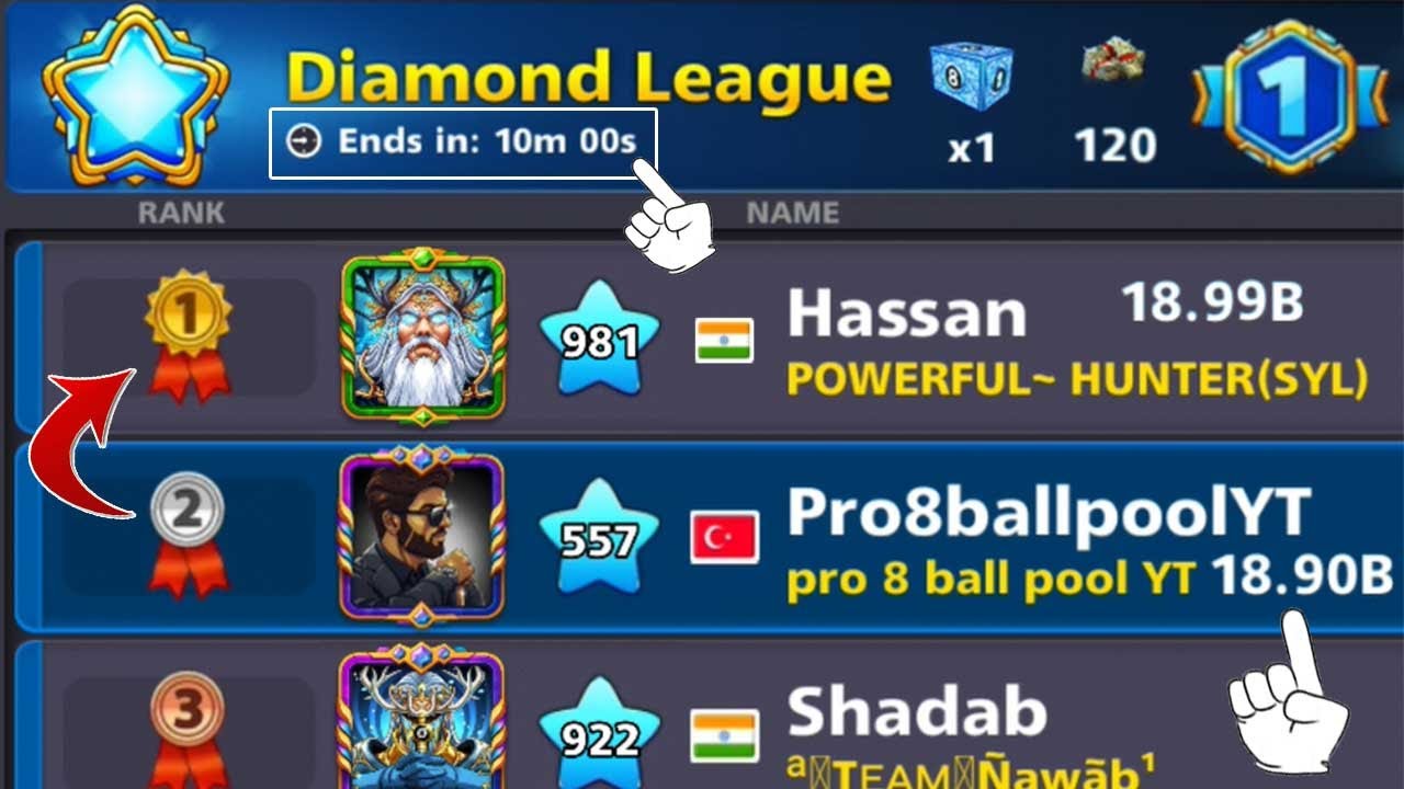 Last 10 Minutes in League 🎱 Rank 1 And 120 Cash Free Pro 8 ball pool ...