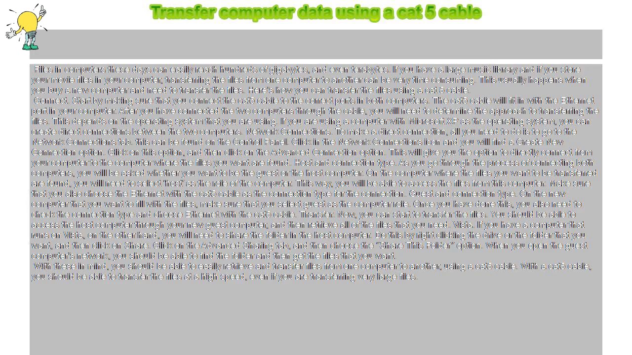 How to : Transfer computer data using a cat 5 cable - YouTube