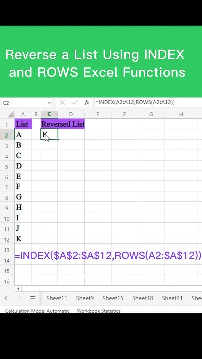 Reverse a List Using INDEX and ROWS Excel Functions #shorts - YouTube