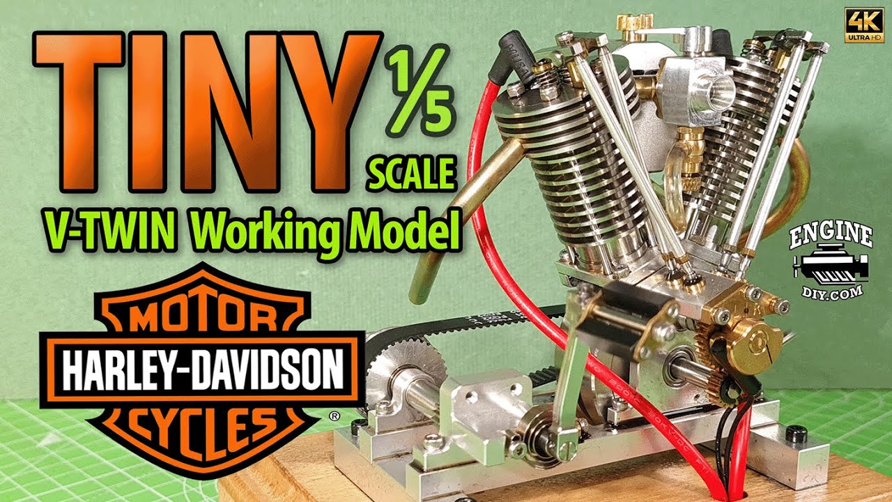 TINY Harley Davidson V-Twin Engine 1/5th Scale - 4K - Runs on Petrol! # ...
