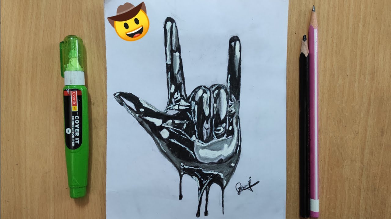 Drawing Metallic hand with pencil || Easy drawing of realistic metal ...