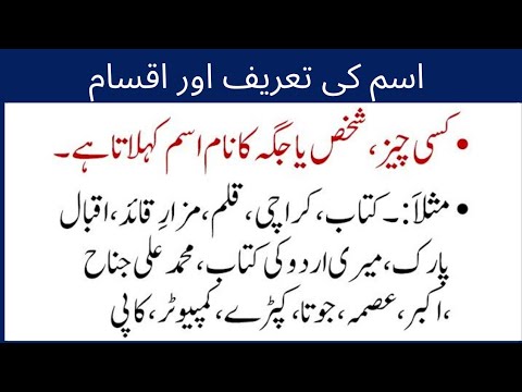 Isam Ki Tareef Or Uski Iqsam ||Basic Urdu Grammar || Fun and learn with ...