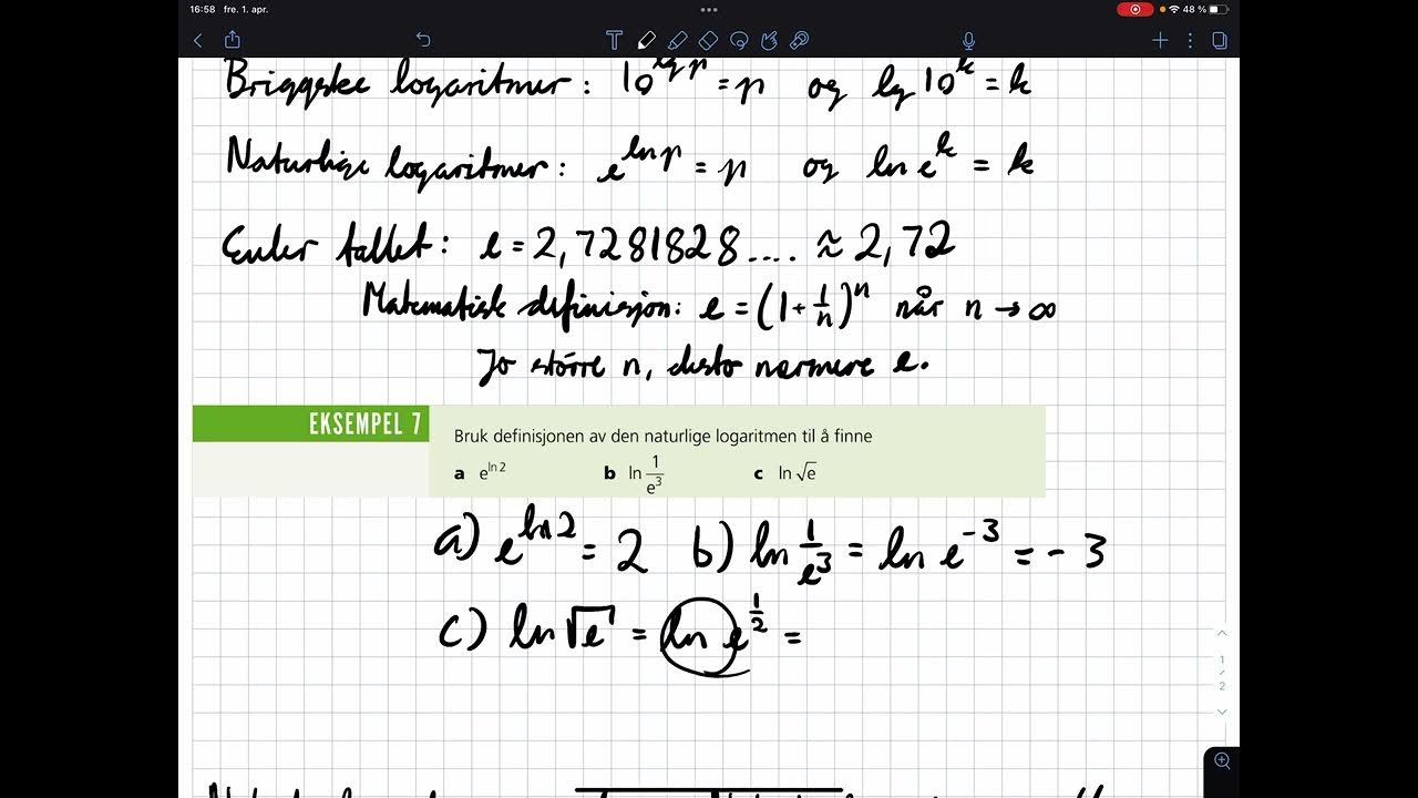 1B Logaritmer 3: Naturlige logaritmer, eksempel 7 og python - YouTube