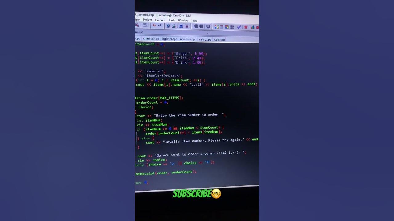 Food Items In C Ide Dev C Cppprogramming Codingtime Codinglife