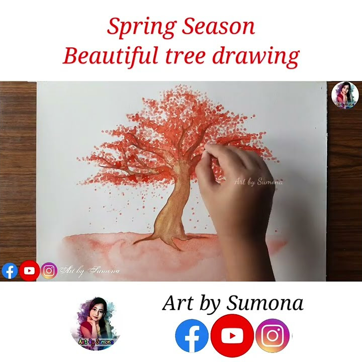 Spring Season Drawing/Spring Season beautiful tree drawing/ #shorts # ...