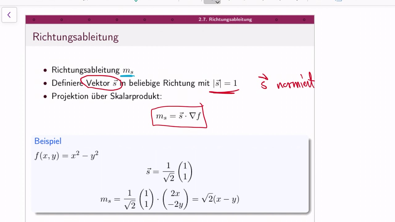 Mathematik 2 Lecture 12a Richtungsableitung Youtube