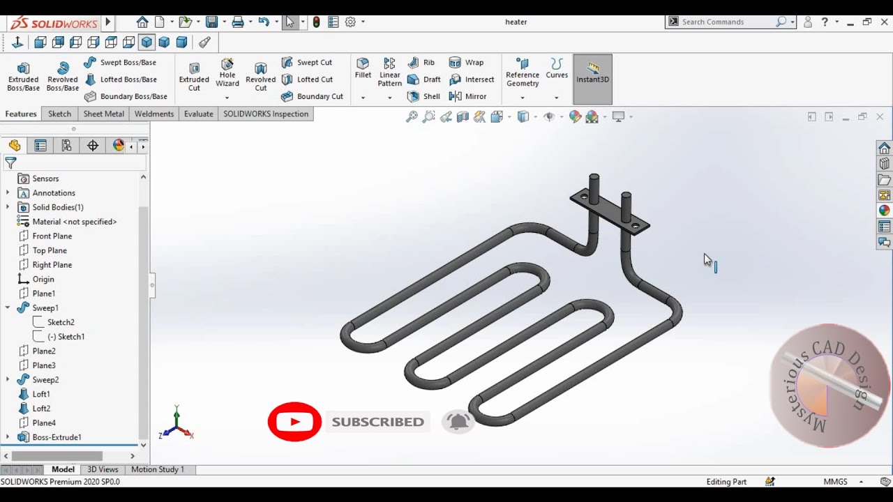Heater Design in solidworks | How to Design Heater with help of swept ...