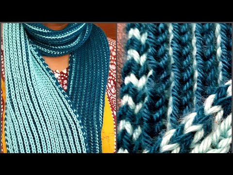 2-color Fisherman's rib scarf with i-cord edges: a Knittycat's Knits project