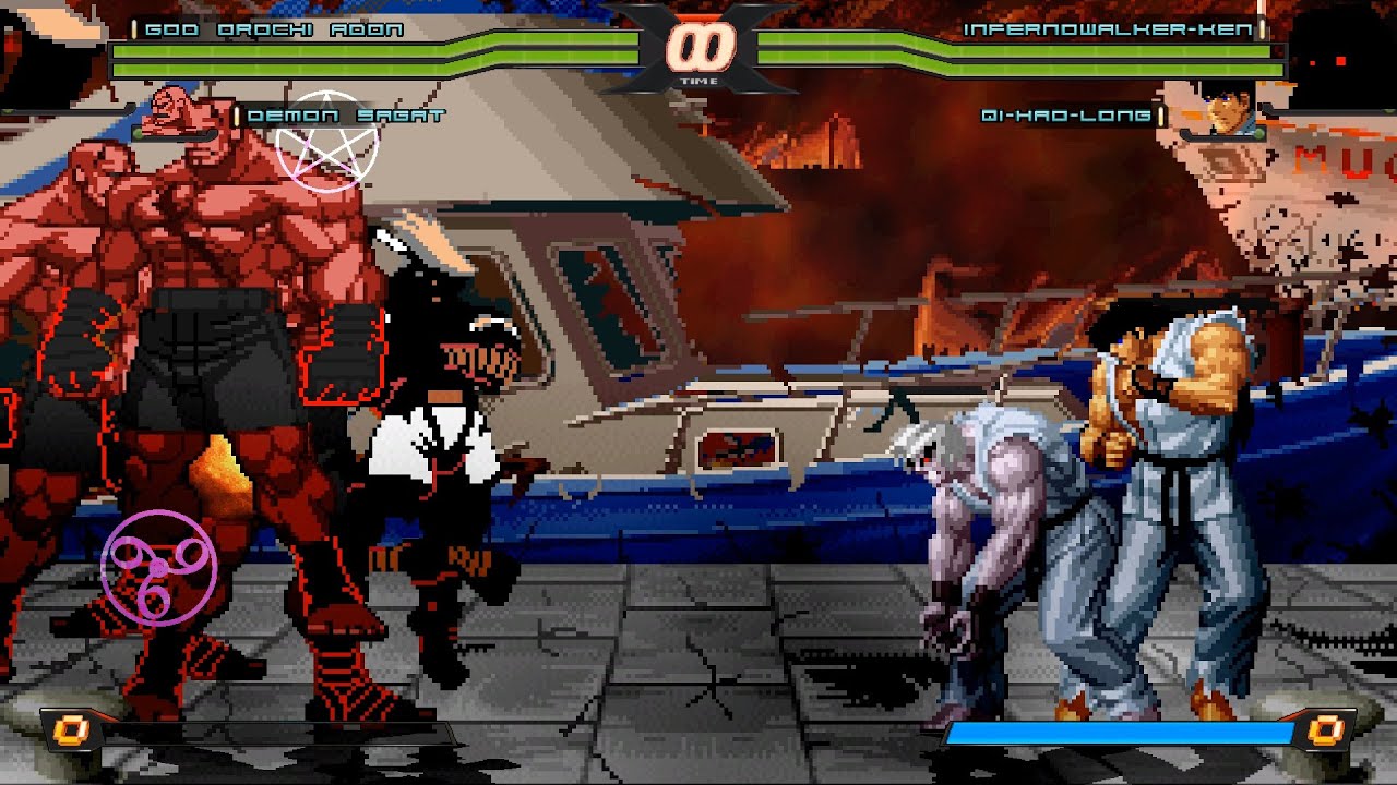 MUGEN - God Orochi Adon & Demon Sagat vs. InfernoWalker-Ken & Qi-Hao ...