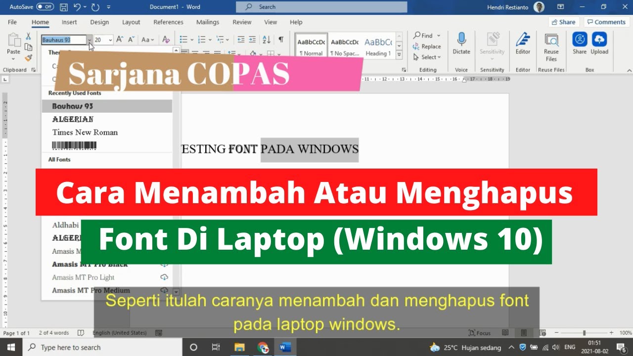 Cara Menambah Atau Menghapus Font Di Laptop (WINDOWS 10) - YouTube