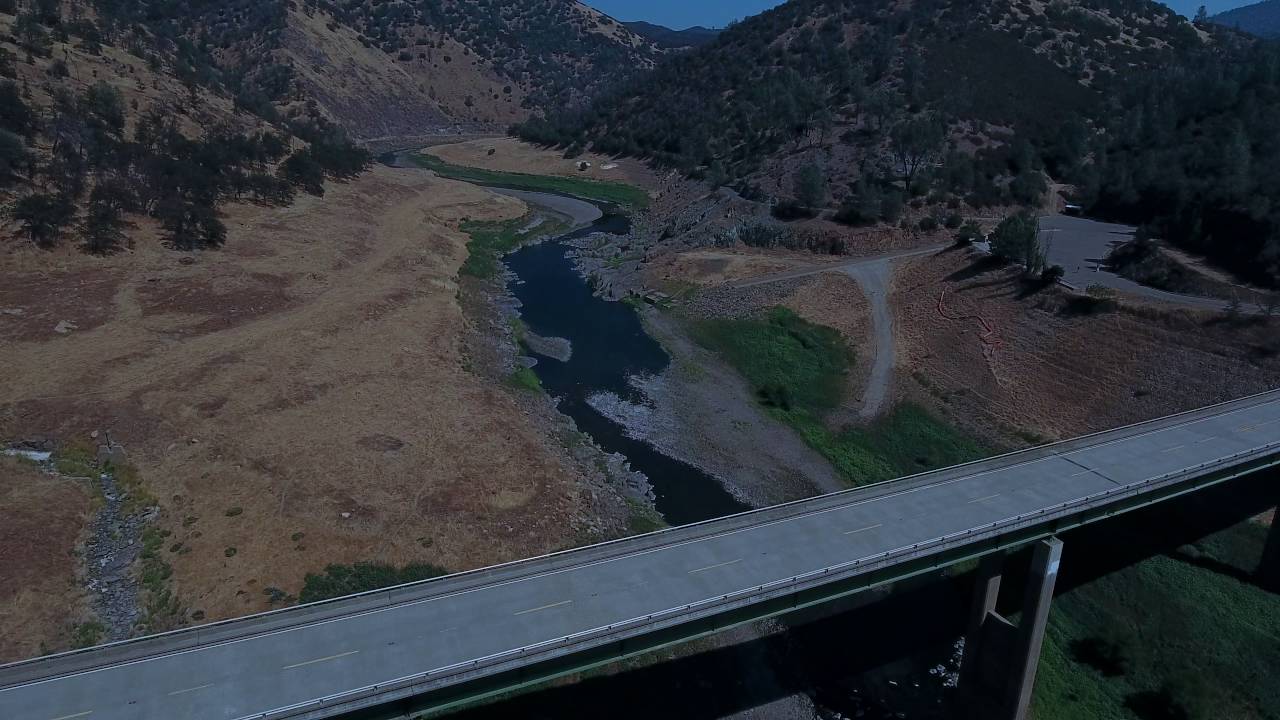 DJI Phantom 4 flight under Bagby Bridge in Merced River Mariposa County ...