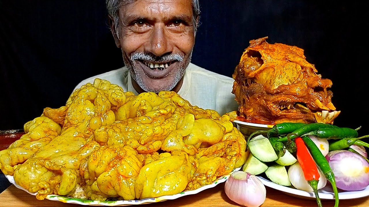 Eating Most Very Oily Mutton Fat Curry,Mutton Head Curry With Rice ...